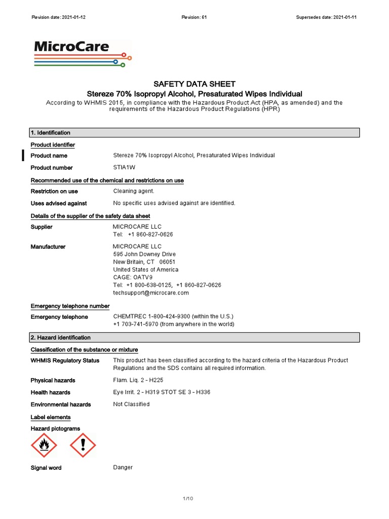 (SDS) Viorra-Isopropyl Alcohol Wipes | PDF
