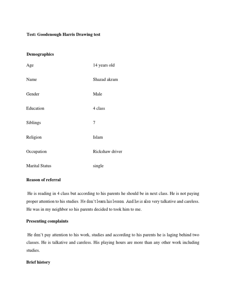 Goodenough Harris Drawing Test | PDF | Psychological Concepts | Psychology