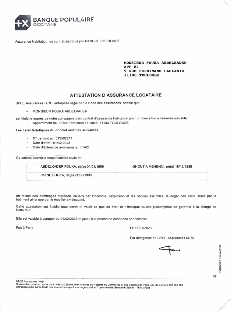 Attestation D Assurance Locataire | PDF