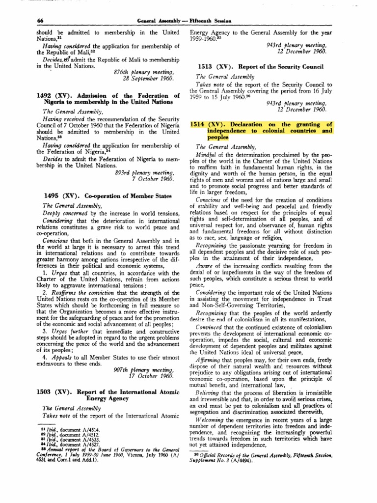 UN Resolution 1514 | PDF | United Nations | International Relations