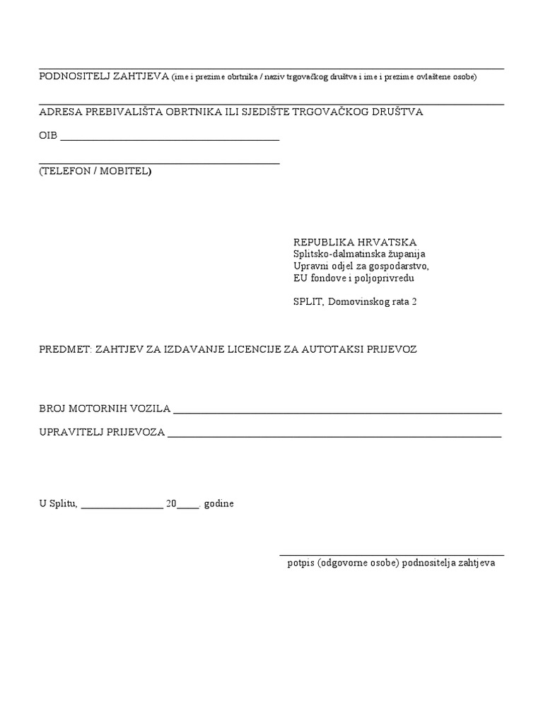 2 - Zahtjev Za Izdavanje Licencije U Unutarnjem Cestovnom Prometu ...