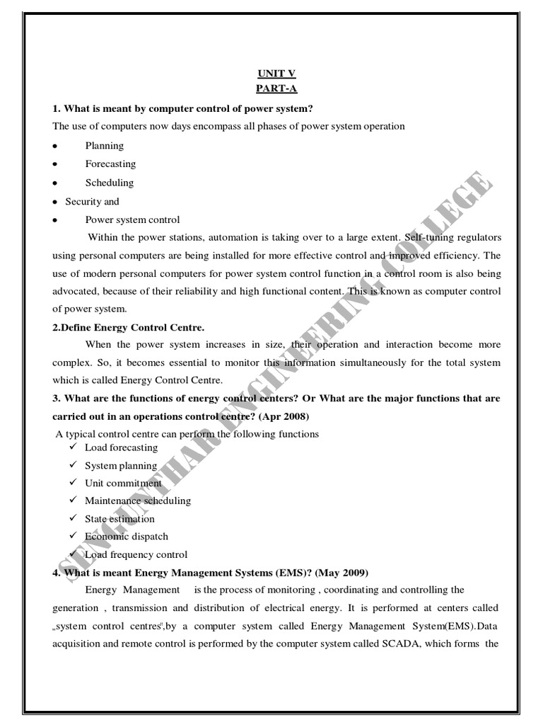 Ee8702-Unit 5 | PDF | Scada | Forecasting