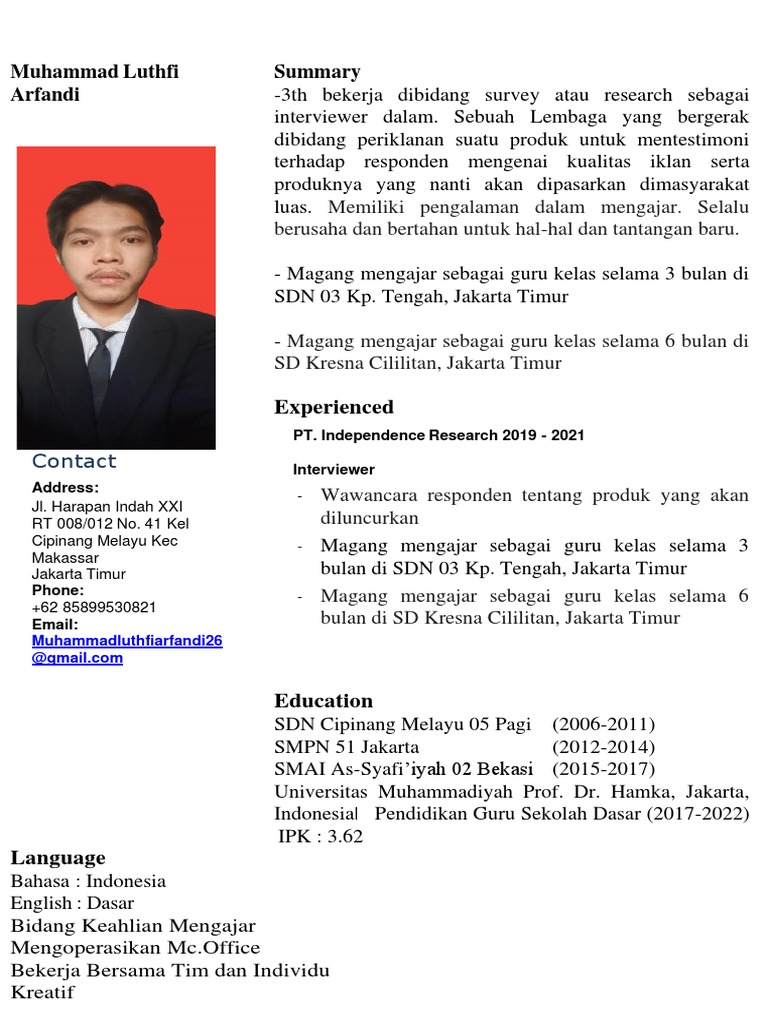 CV Muhammad Luthfi Arfandi | PDF