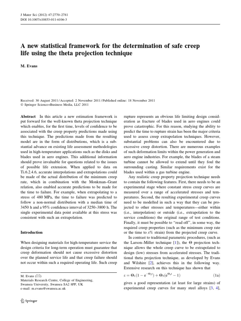 A New Statistical Framework For The Determination of Safe Creep Life Using The Theta Projection ...