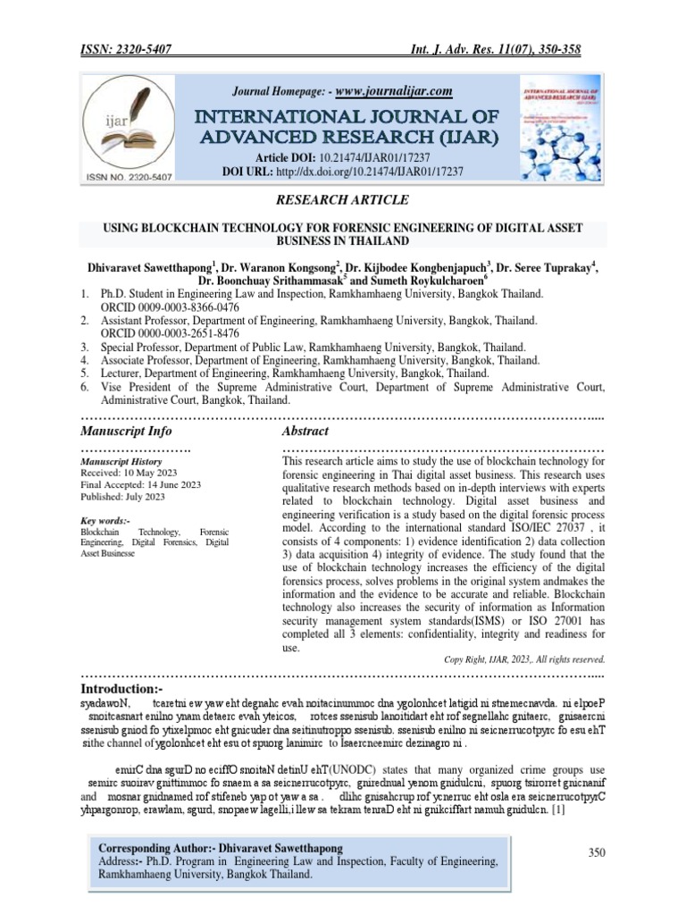 Using Blockchain Technology For Forensic Engineering Of Digital Asset Business In Thailand Pdf
