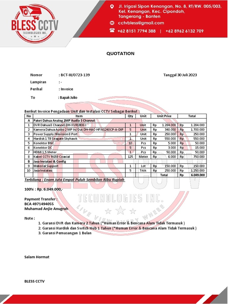 Invoice Pengadaan CCTV Bless | PDF