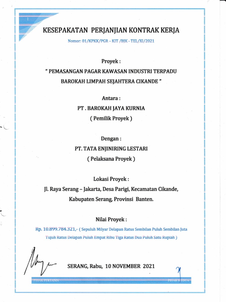 Kontrak Project Pemasangan Pagar Panel | PDF