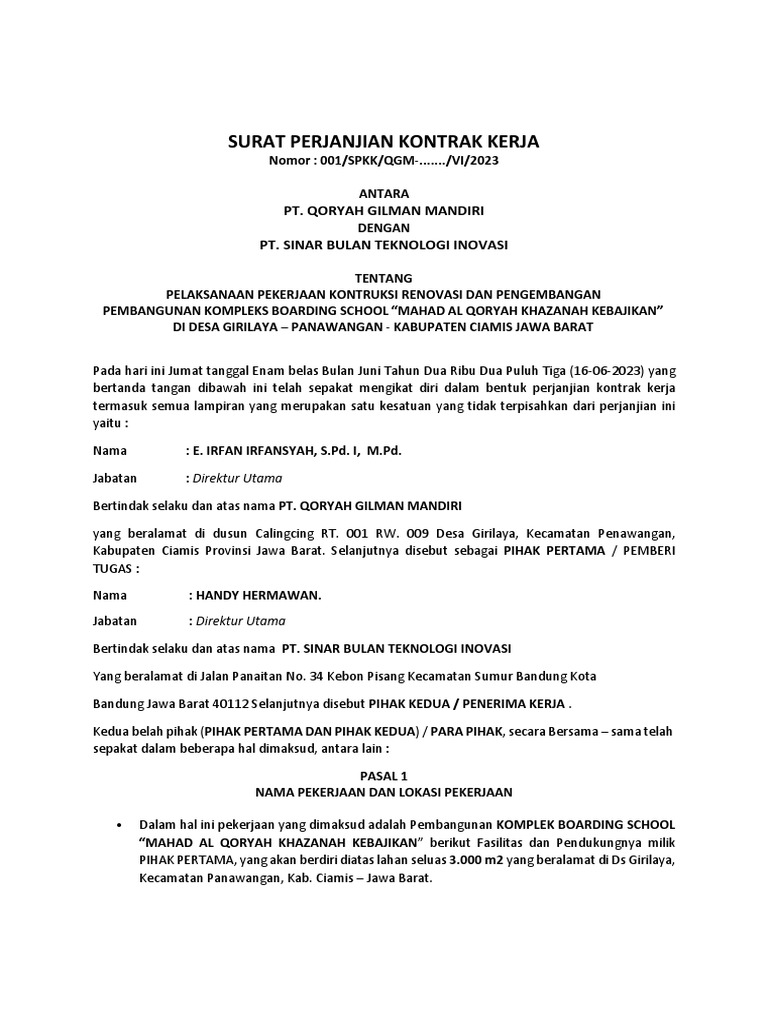 Draft Kontrak Yg SDH Direvisi | PDF