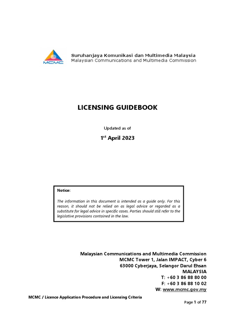 Suruhanjaya Komunikasi Dan Multimedia Malaysia Licensing Guidelines | PDF | Computer Network ...