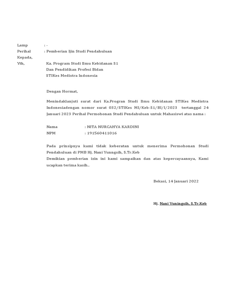 Contoh Surat Balasan Permohonan PKL | PDF