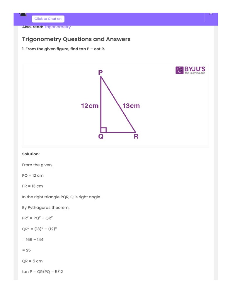 Byjus Com Maths Trigonometry Questions 1 15 - Removed | PDF ...