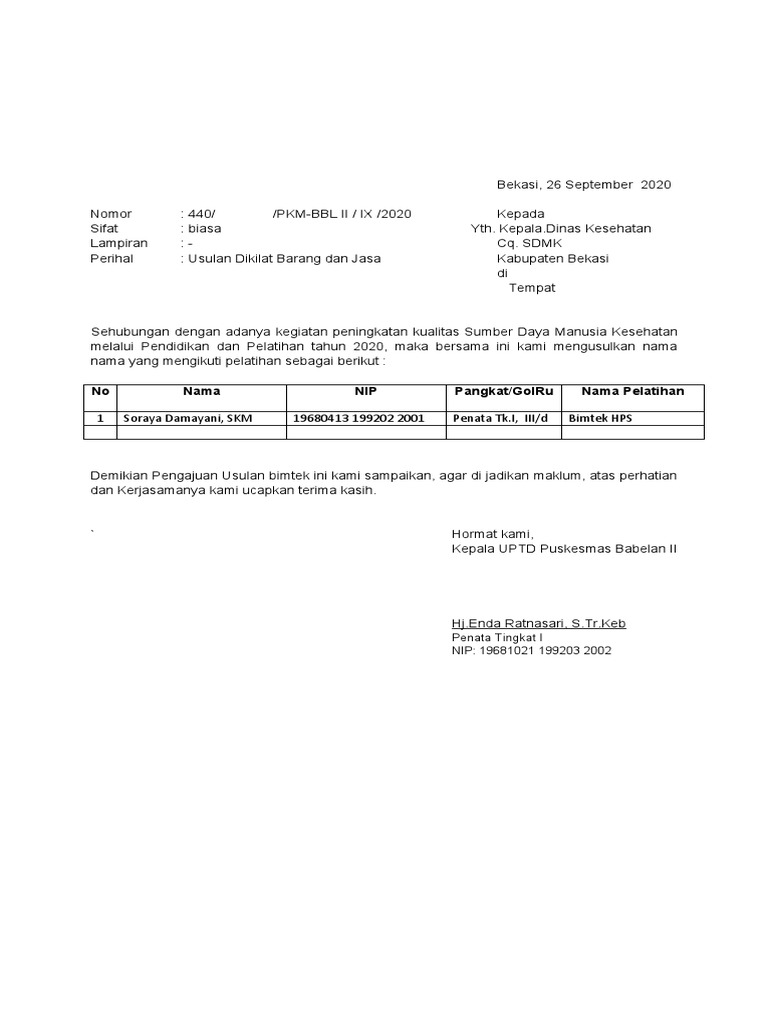 Surat Usulan Bimtek Kpa | PDF