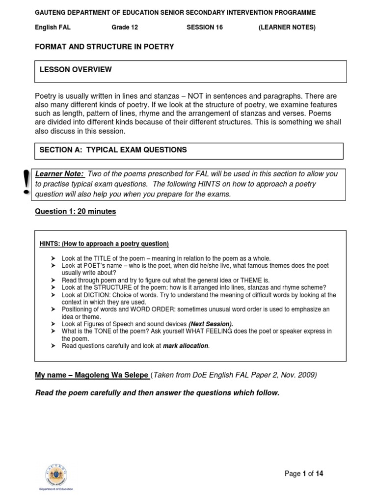 Eng GR 12 Poetry | PDF