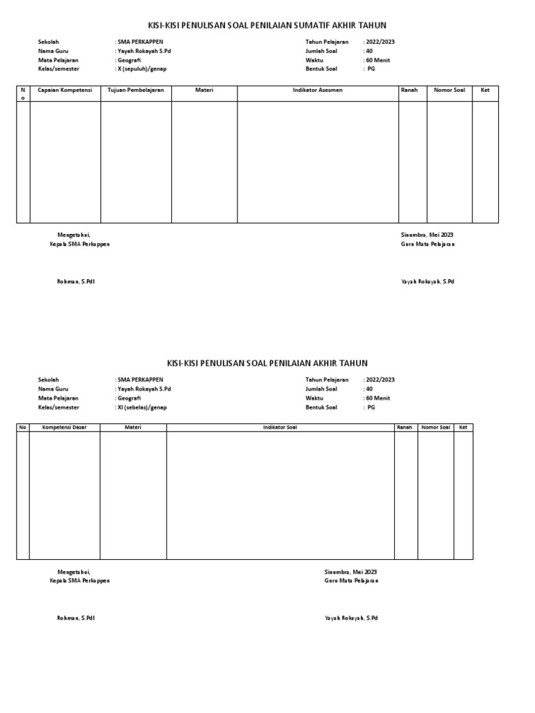 Format Kosong KISI | PDF