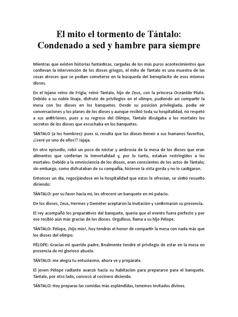 El Mito de Tántalo | PDF | Religión Griega Antigua | Mitología griega