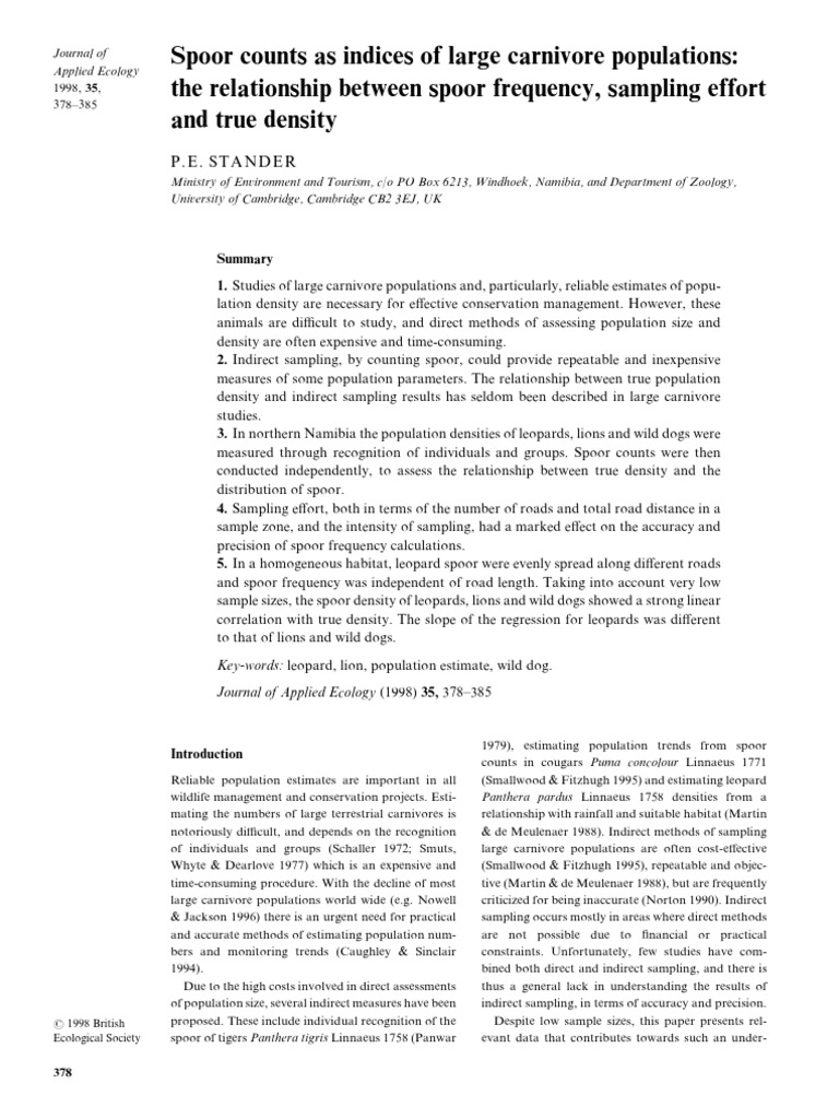 Journal of Applied Ecology - 2004 - Stander - Spoor Counts As Indices ...