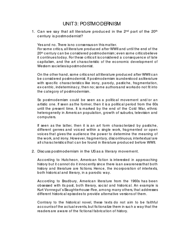 UNIT 3 Work On The Text | PDF | Postmodern Literature | Postmodernism
