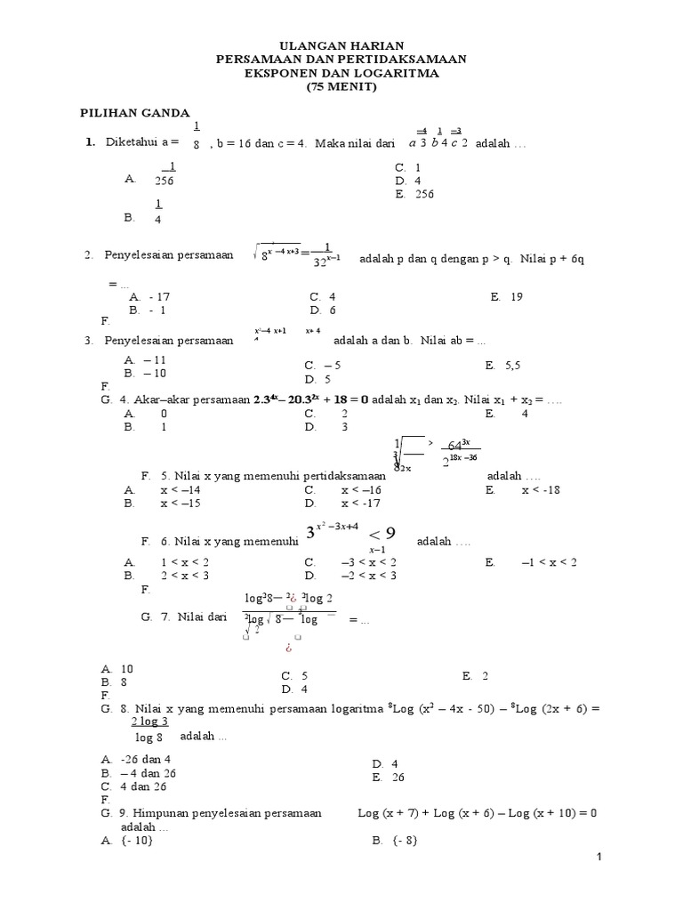Latihan Soal Eksponen Dan Logaritma Pdf