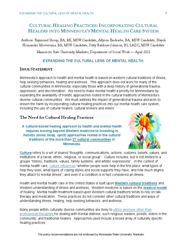 Cultural Healing Practices Policy Advocacy Brief - Final | PDF | Mental ...