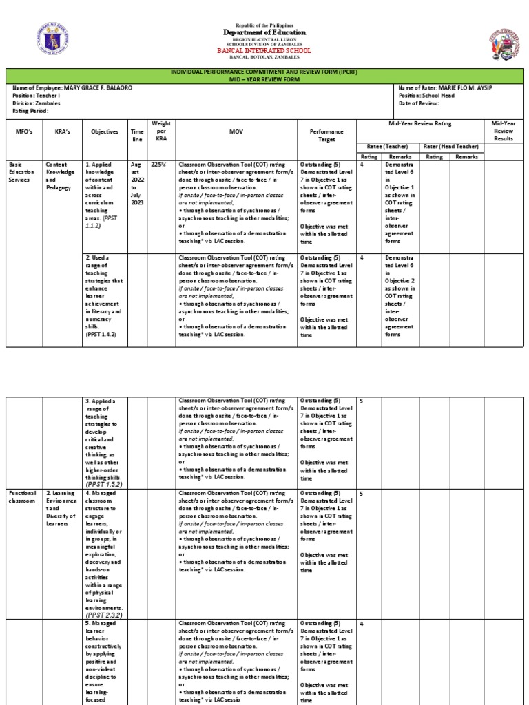14 Midyear Review Form | PDF | Learning | Teachers