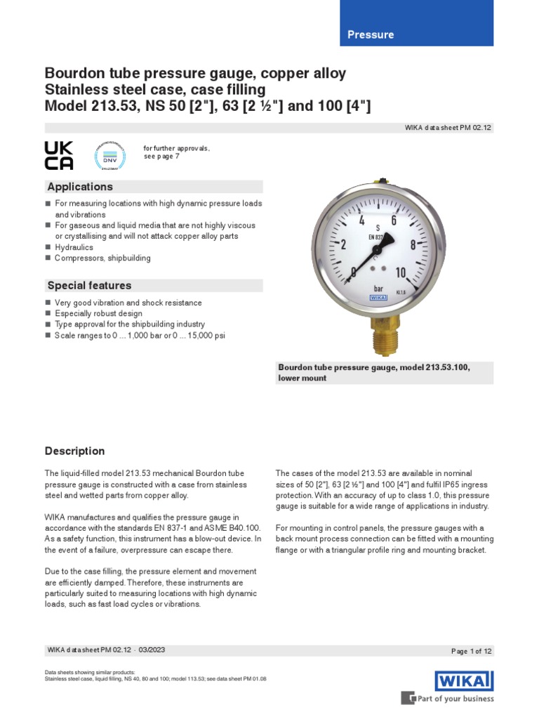 Pressure Gauge WIKA | PDF | Pressure Measurement | Calibration