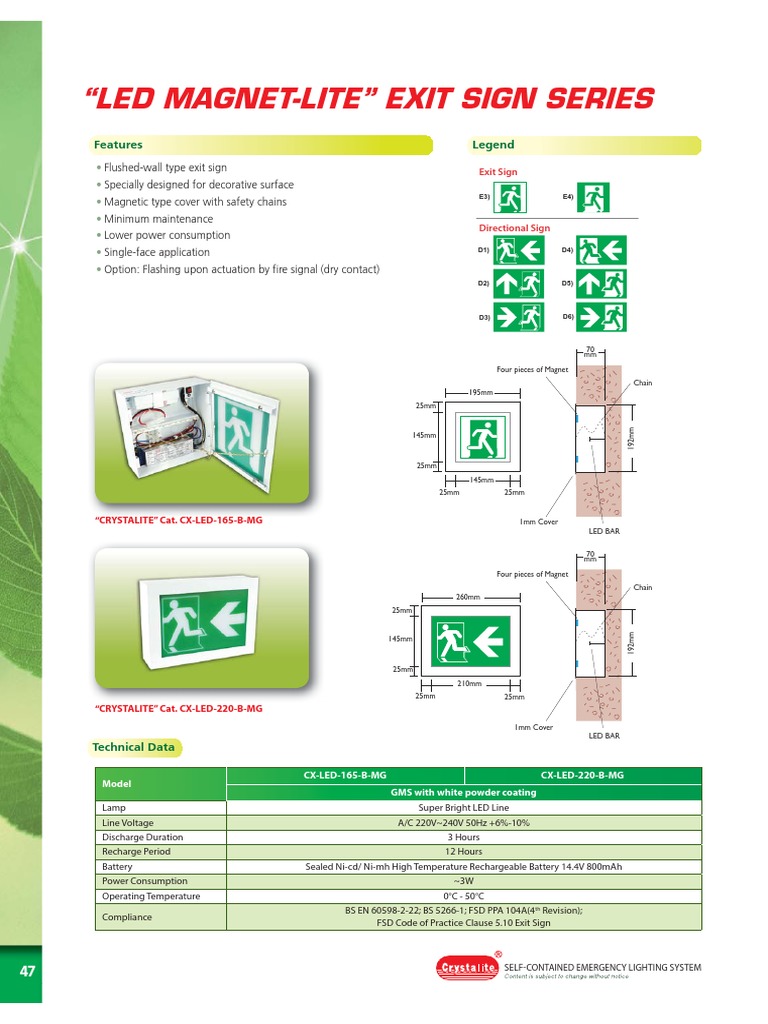 "Led Magnet-Lite" Exit Sign Series: Features Legend | PDF | Components ...