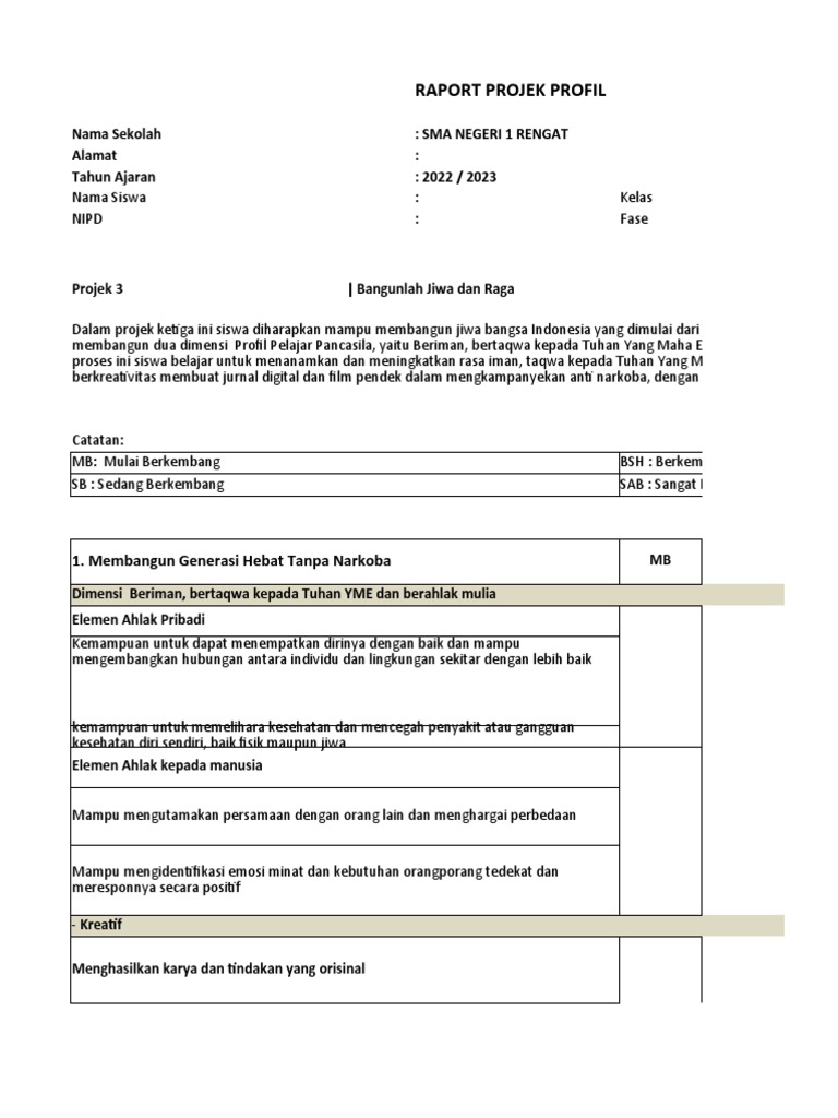 Desain Raport Projek BJR Ok | PDF