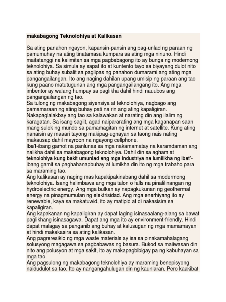 Makabagong Teknolohiya at Kalikasan PDF Free | PDF