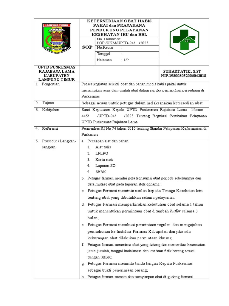 SOP Ketersediaan Obat BHP | PDF
