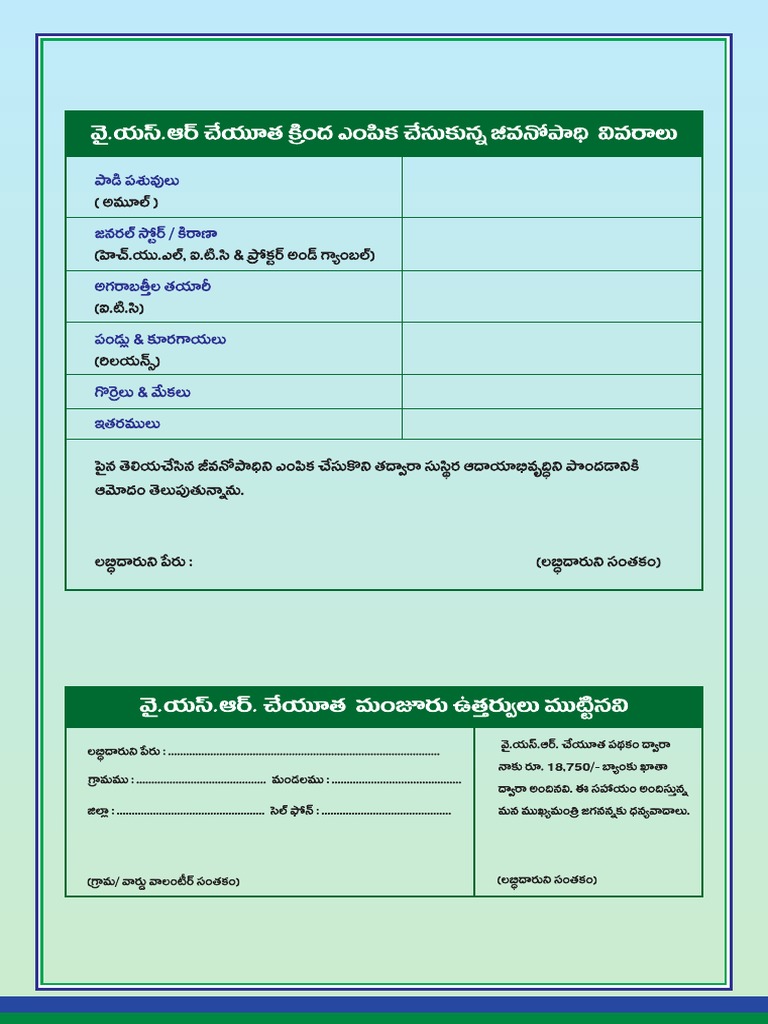 Ysr Cheyutha Jeevanopadi Form | PDF