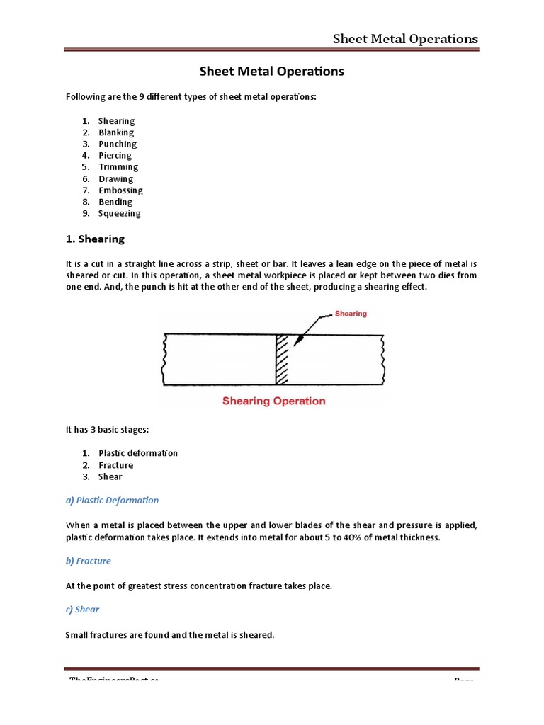 Sheet Metal Operations | PDF | Sheet Metal | Mechanical Engineering