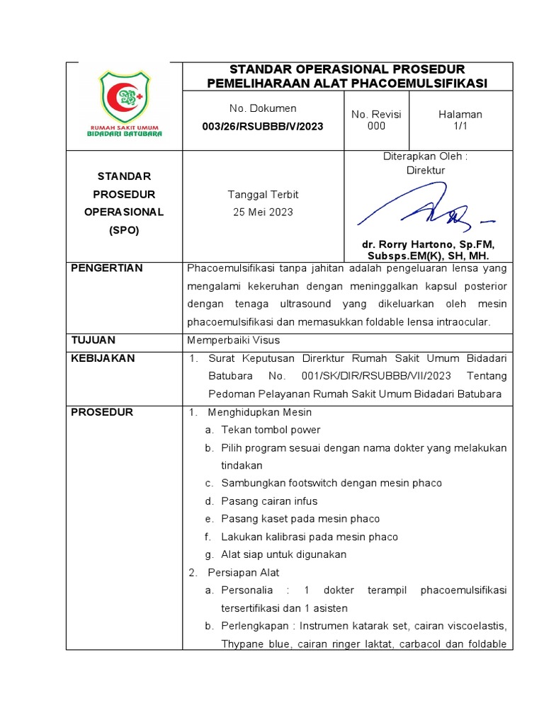 Spo Prosedur Operasi Phaco | PDF | Griya & Taman | Sains & Matematika