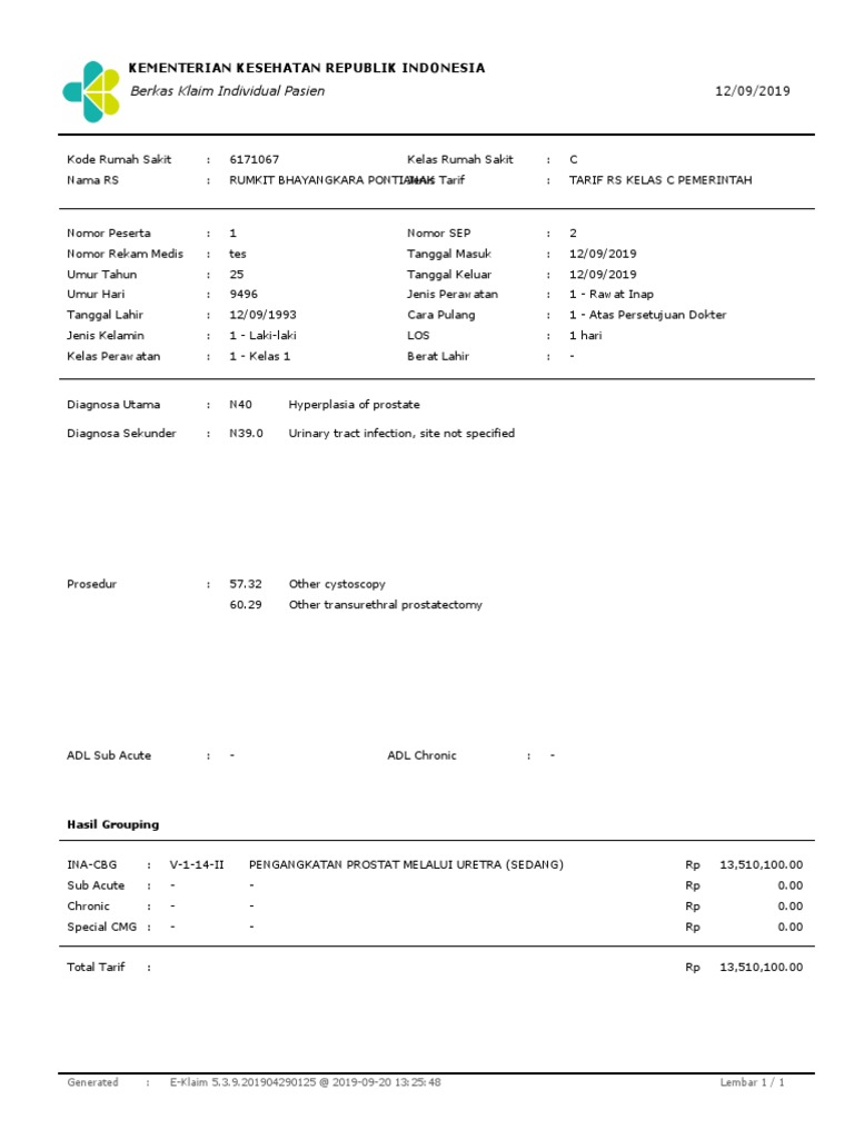 BPH + Isk (Cystoscopy Turp) Kls 1 | PDF