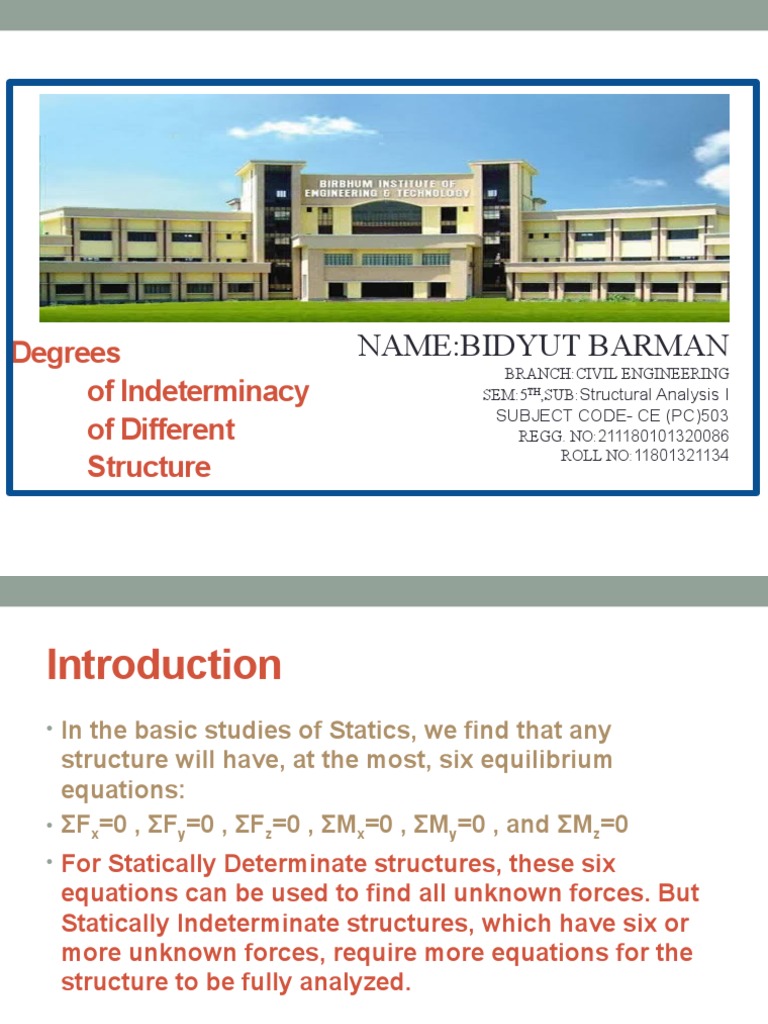 Degrees of Indeterminacy of Different Structure (11801321134, Bidyut Barman) CE (PC) 503 | PDF ...