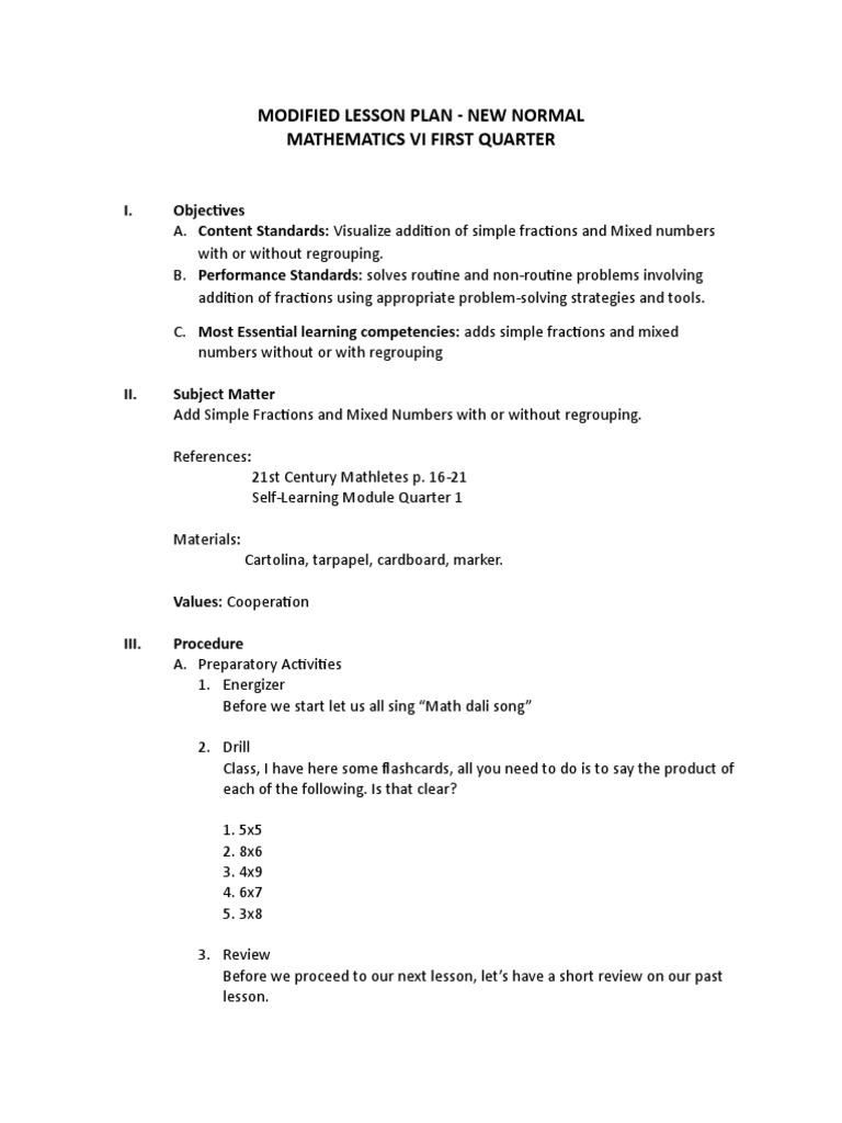 Adding Fractions and Mixed Numbers Lesson | PDF | Mathematics | Learning