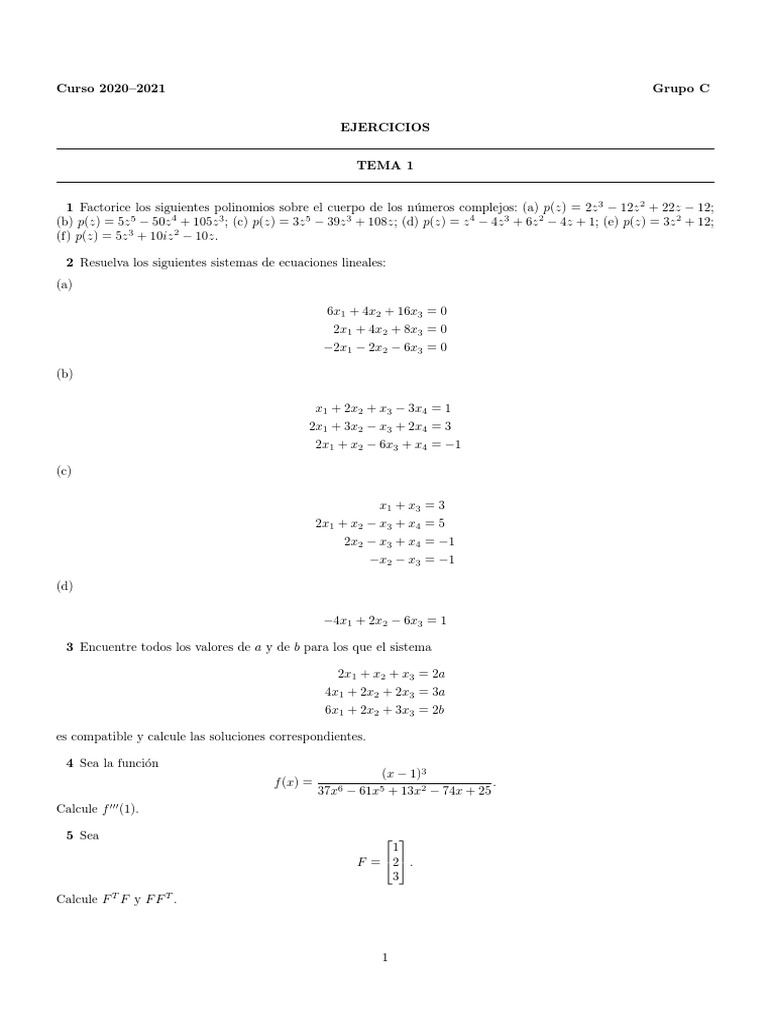 Problemas20 21 | PDF | Valores propios y vectores propios | Mapa lineal