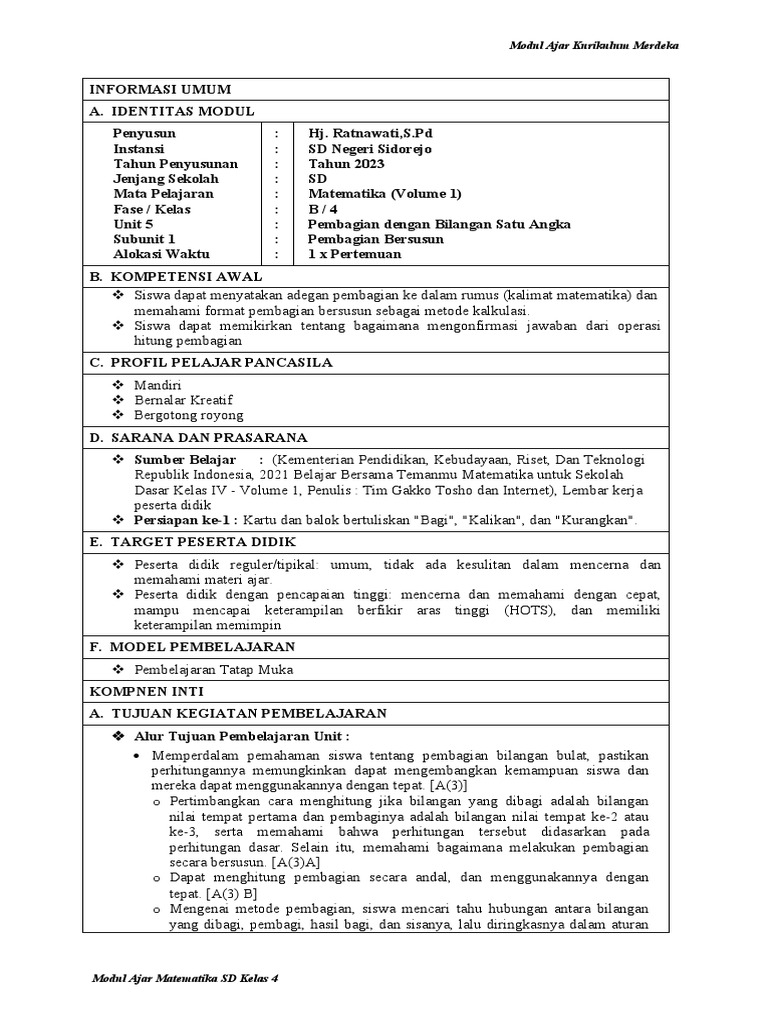 Modul Ajar MTK Unit 5 | PDF