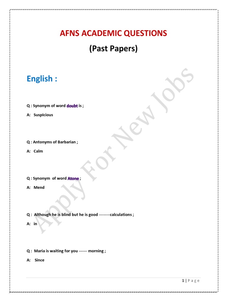 English AFNS Past Papers | Download Free PDF | Linguistic Morphology ...
