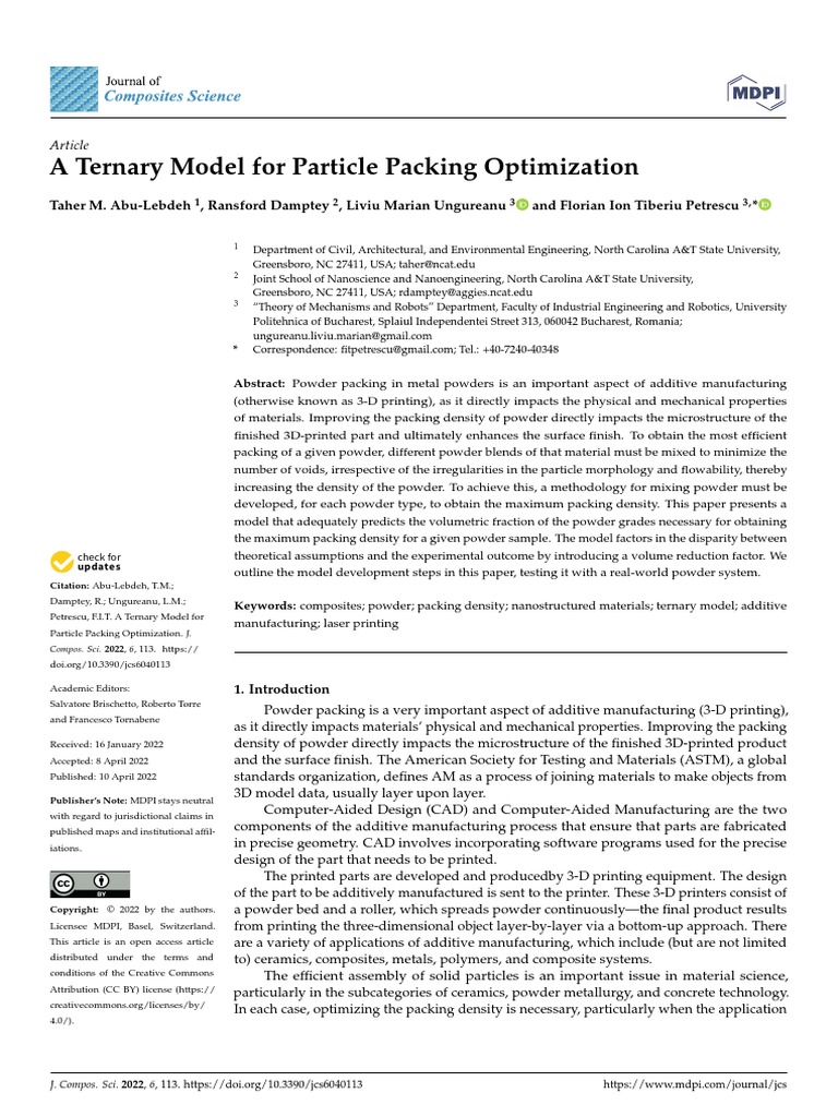 A Ternary Model For Particle Packing Optimization | PDF | 3 D Printing ...