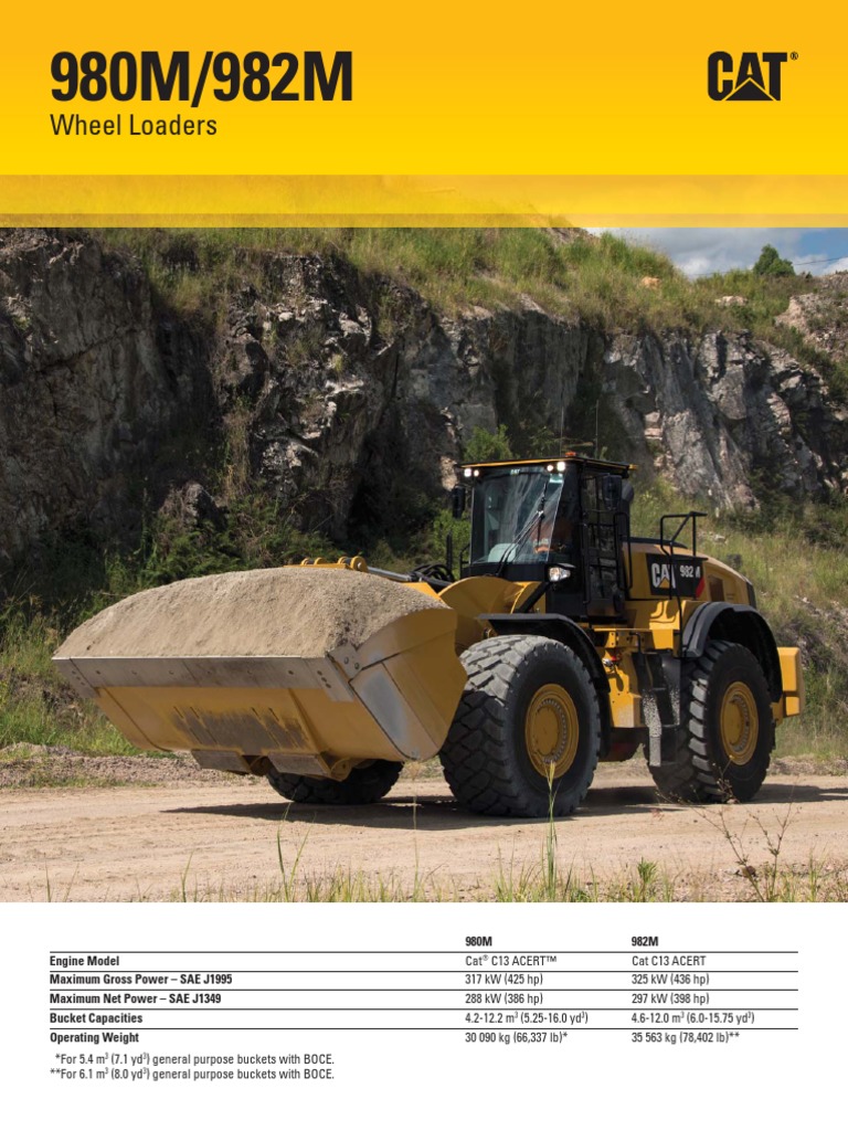 Cat 980M 982M Wheel Loader Brochure | PDF | Horsepower | Engines