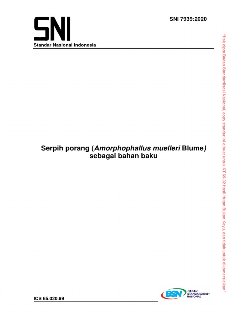SNI 7939 2020 Serpih Porang Revisi | PDF