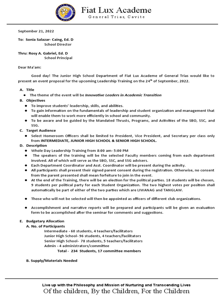 Leadership Training Proposal | PDF