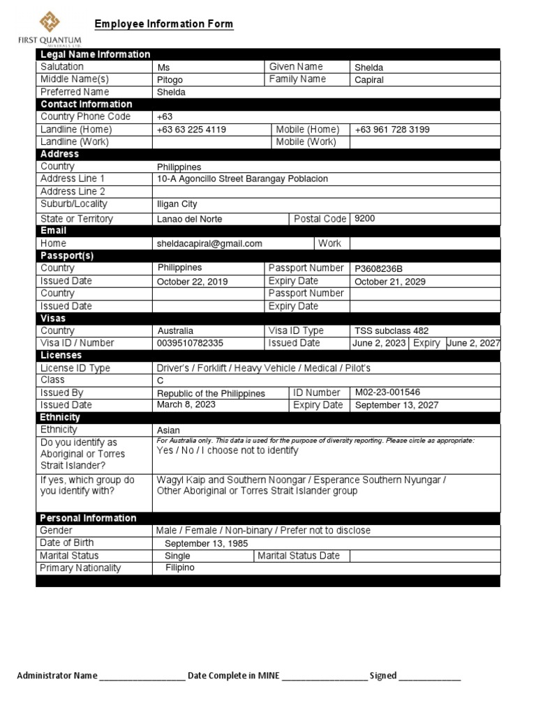 Employee Information Form | PDF | Bachelor's Degree