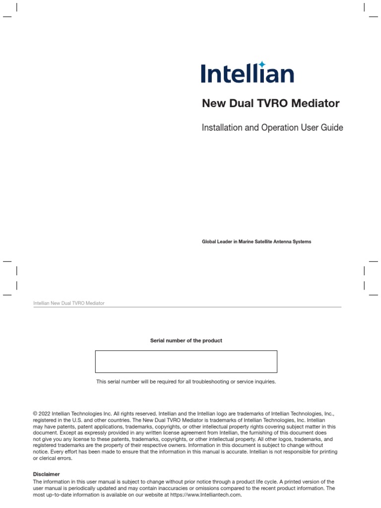 Intellian New Dual TVRO Mediator User Manual | PDF