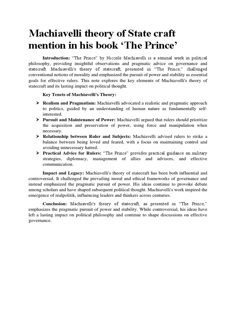 Machiavelli's Statecraft Insights | PDF | Niccolò Machiavelli ...