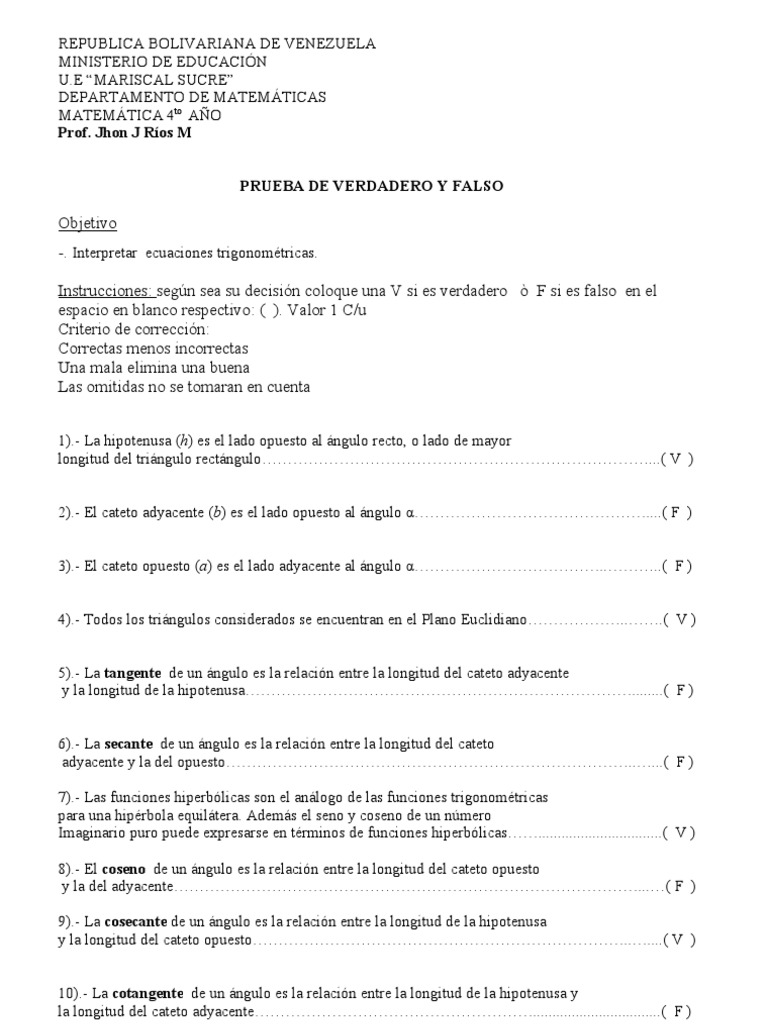 Prueba de Verdadero y Falso | PDF | Objetos matemáticos | Euclides