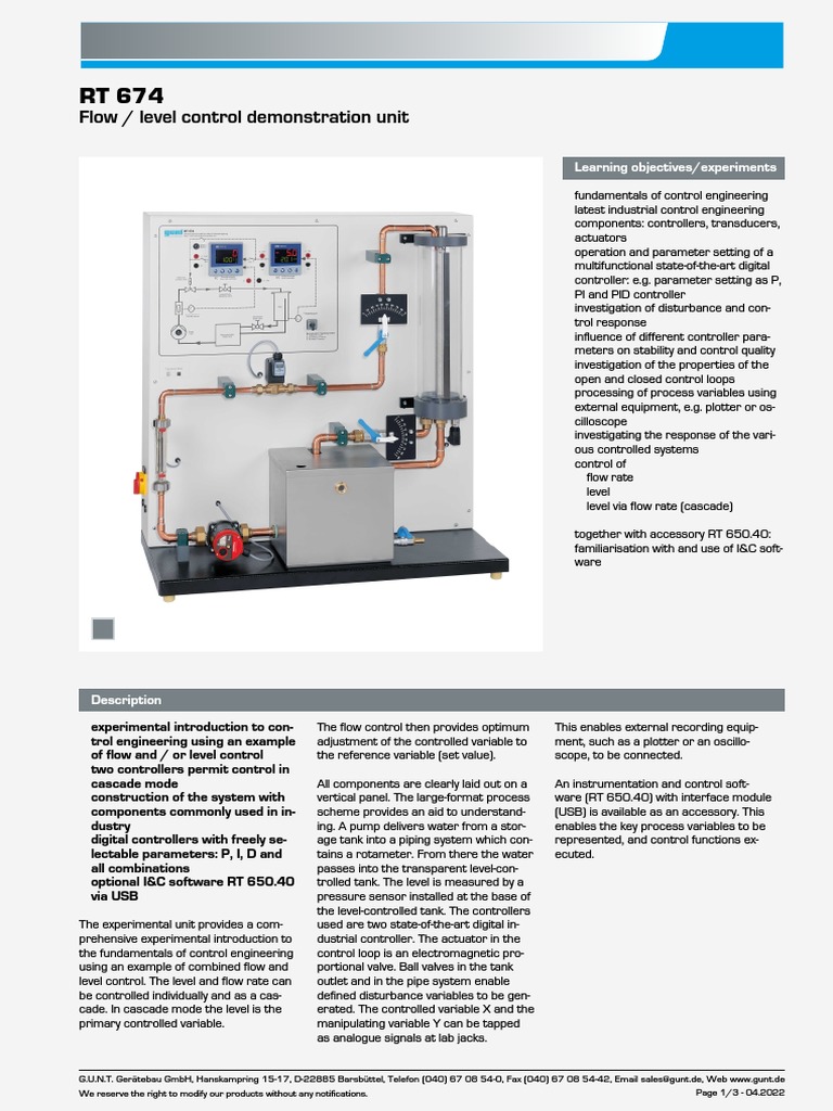 RT 674 Flow Level Control Demonstration Unit Gunt 1241 PDF - 1 - en GB ...