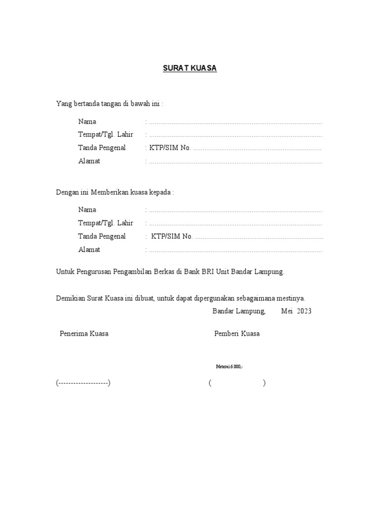 Form-Template-Surat-Kuasa | PDF