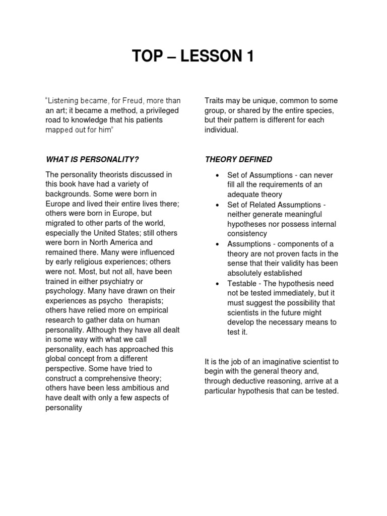 THEORIES OF PERSONALITY - Lesson 1 Reviewer | PDF THEORIES OF PERSONALITY - Lesson 1 Reviewer | PDF