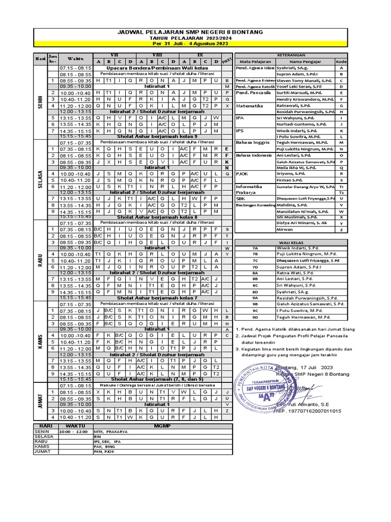 Draft Jadwal 2023-2024 | PDF